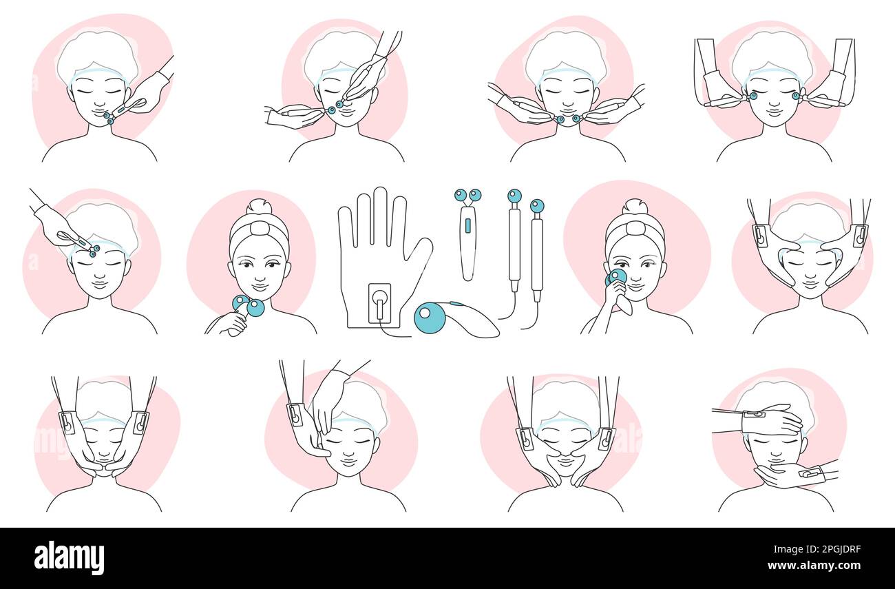 Microcurrent treatments infographic line icons set vector illustration ...