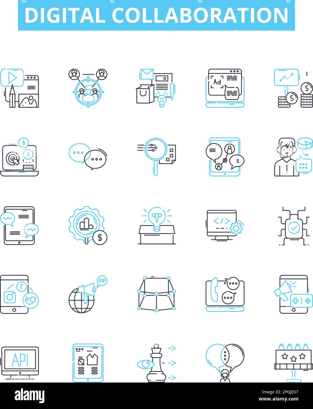 Digital collaboration vector line icons set. Digital, collaboration ...