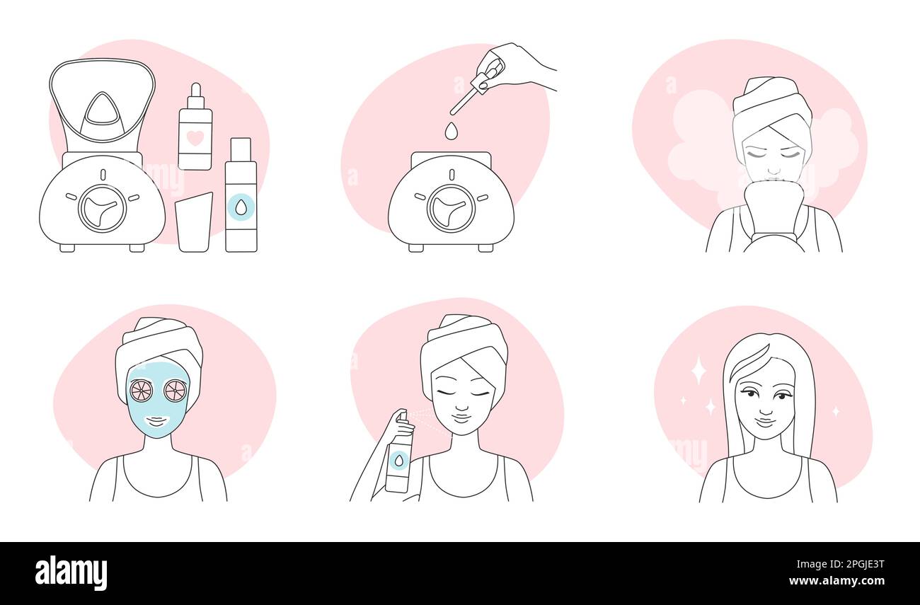 Face spa infographic line icons set vector illustration. Hand drawn ...
