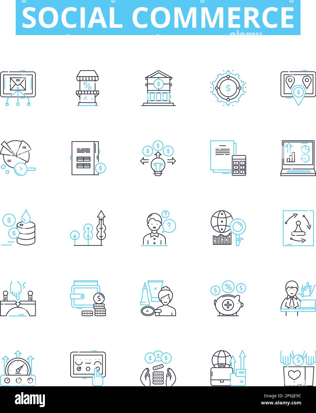 Social commerce vector line icons set. E-commerce, Networking, Sharing ...