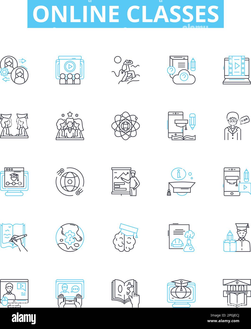 Online Classes Vector Line Icons Set Online Classes Learning