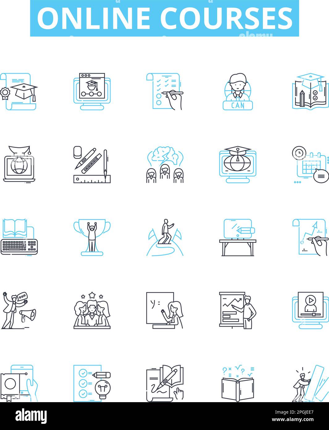 Online courses vector line icons set. E-learning, Training, Webinars ... Online courses vector line icons set. E-learning, Training, Webinars ...