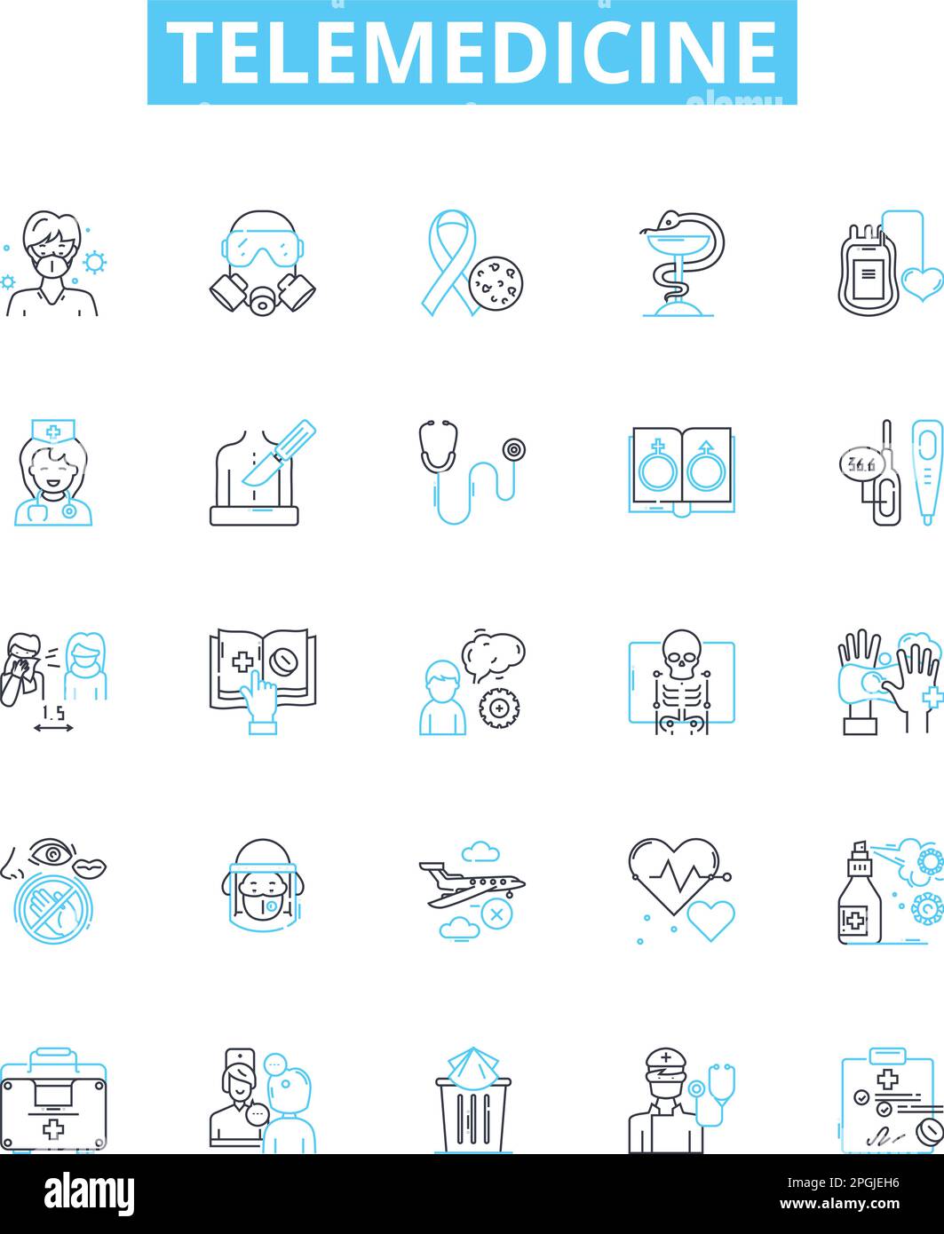 Telemedicine vector line icons set. Telehealth, Video, Remote ...