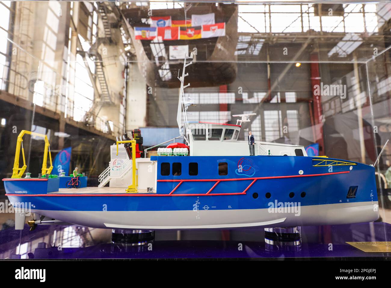 23 March 2023, Schleswig-Holstein, Lauenburg: A model of the research vessel "Coriolis" stands ...