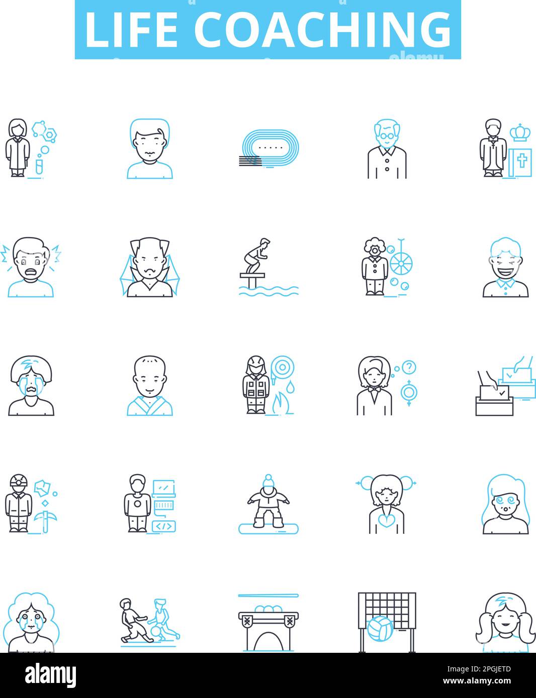 Life coaching vector line icons set. coaching, life, transformation, success, mentoring, self ...