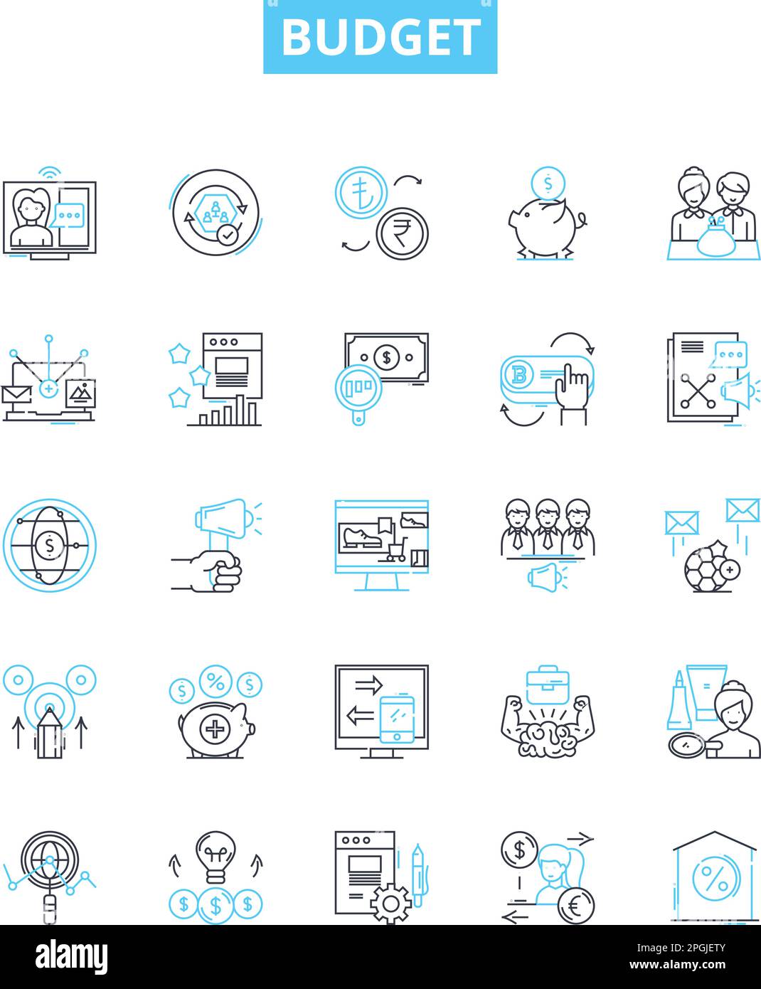 Budget vector line icons set. Budget, Finances, Costs, Spendings ...