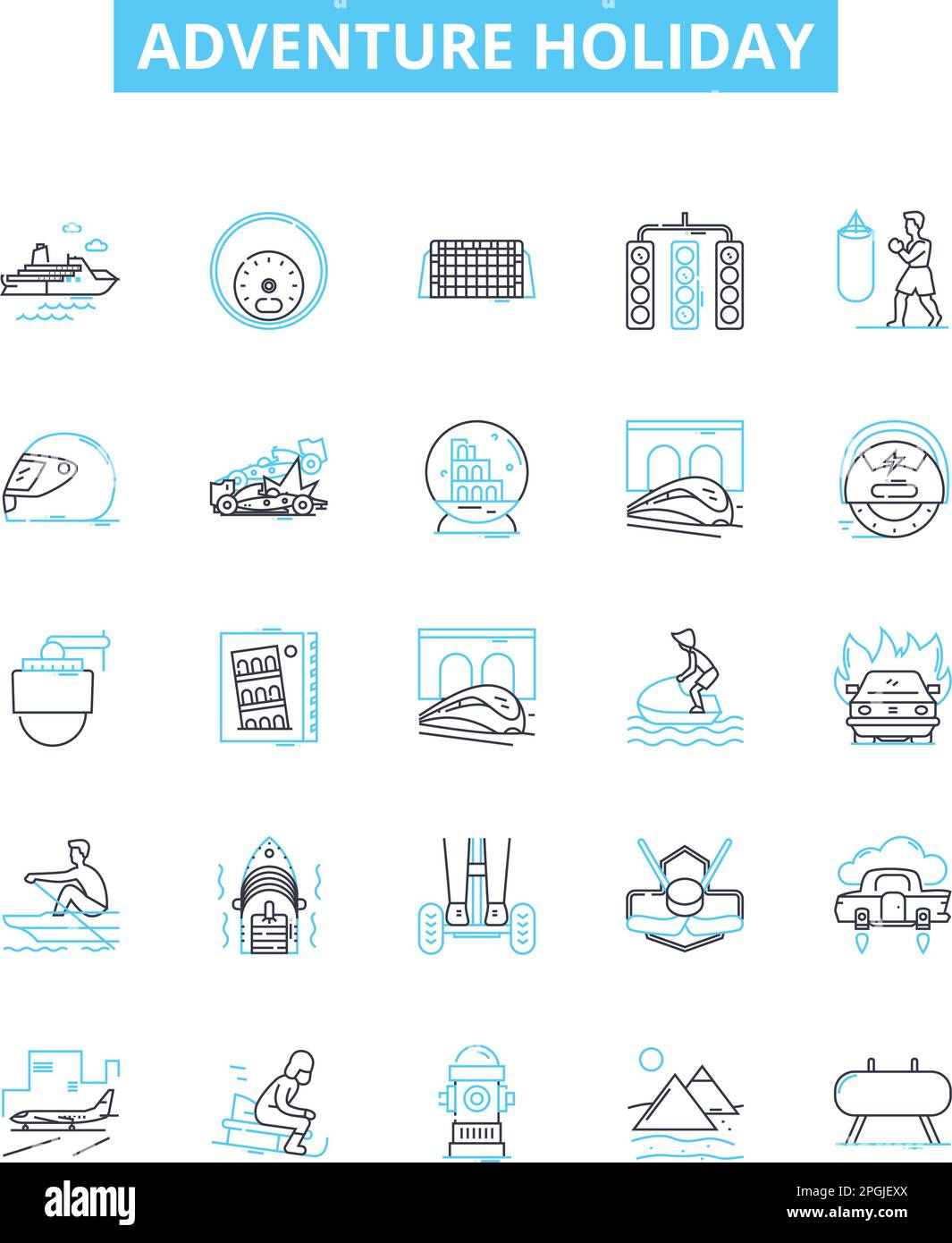 Adventure holiday vector line icons set. Voyage, Expedition, Trek, Tour ...