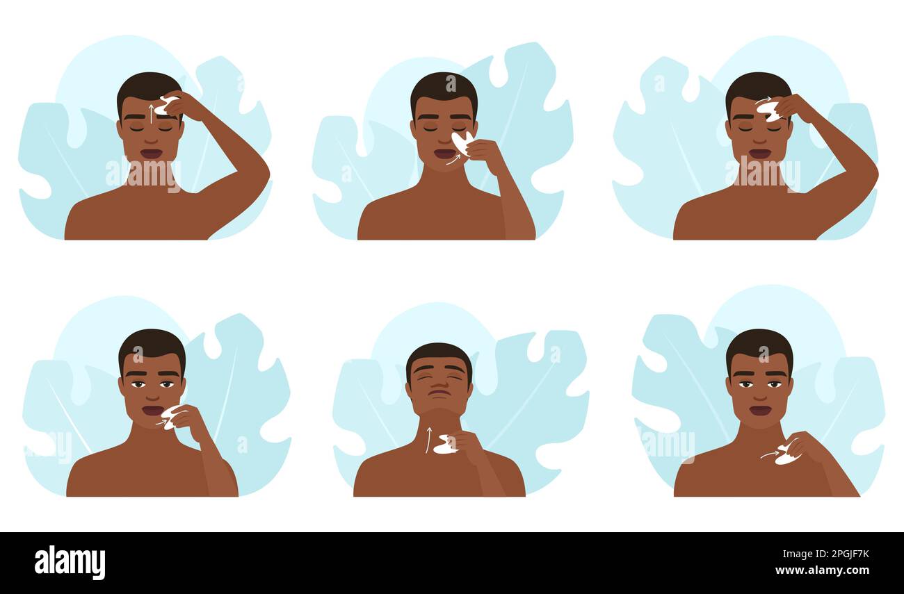 Gua sha facial massage, infographic set vector illustration. Cartoon ...