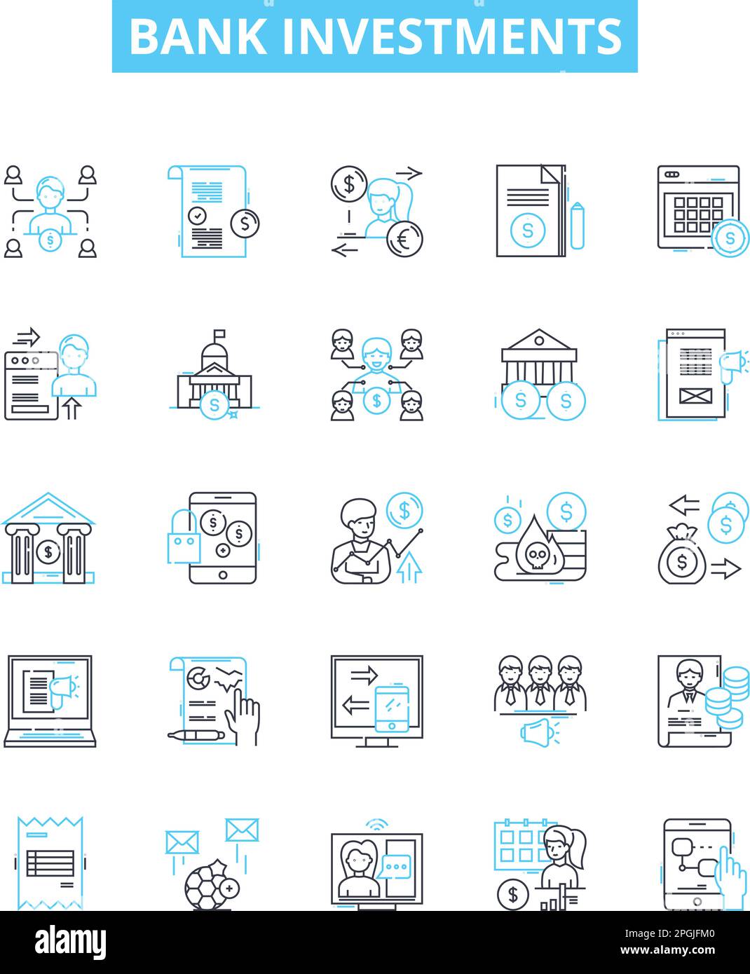Bank investments vector line icons set. Savings, Stocks, Bonds, Mutual ...