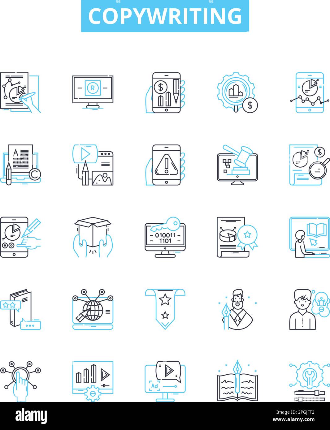 Copywriting vector line icons set. Copy, Writing, Copywriter, Freelance ...