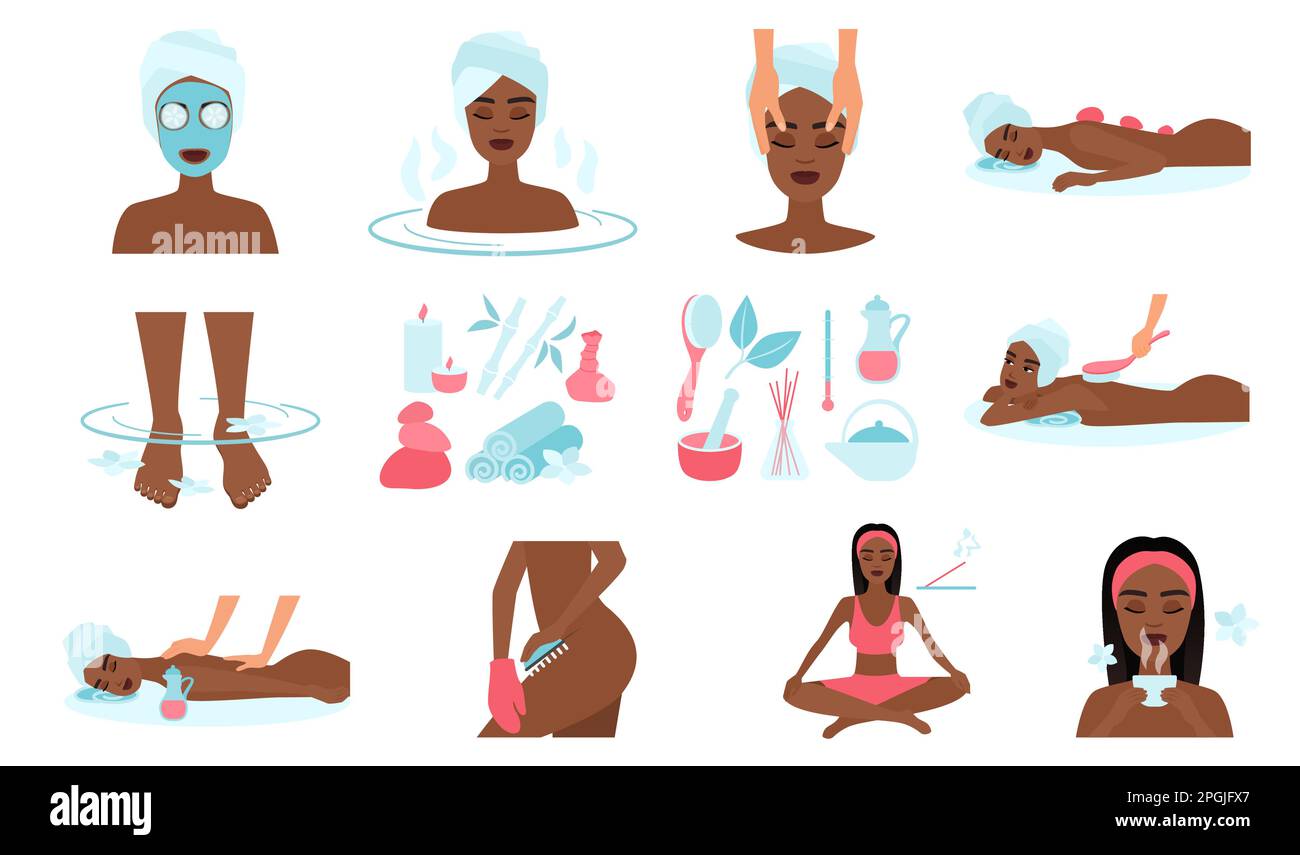 Wellness and spa set vector illustration. Cartoon facial skincare ...