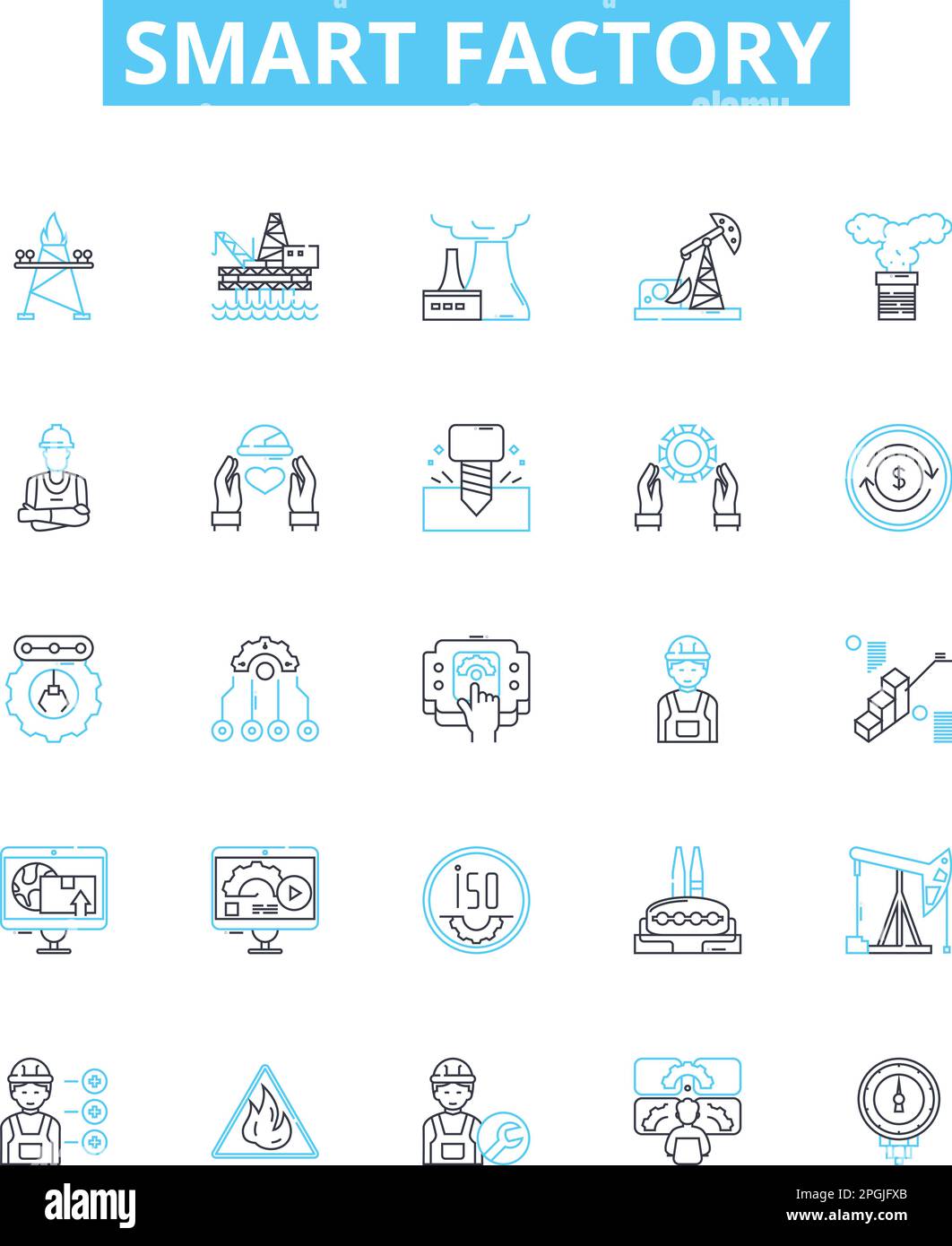 Smart factory vector line icons set. Smart, Factory, Automation, Digital, IoT, Intelligent ...