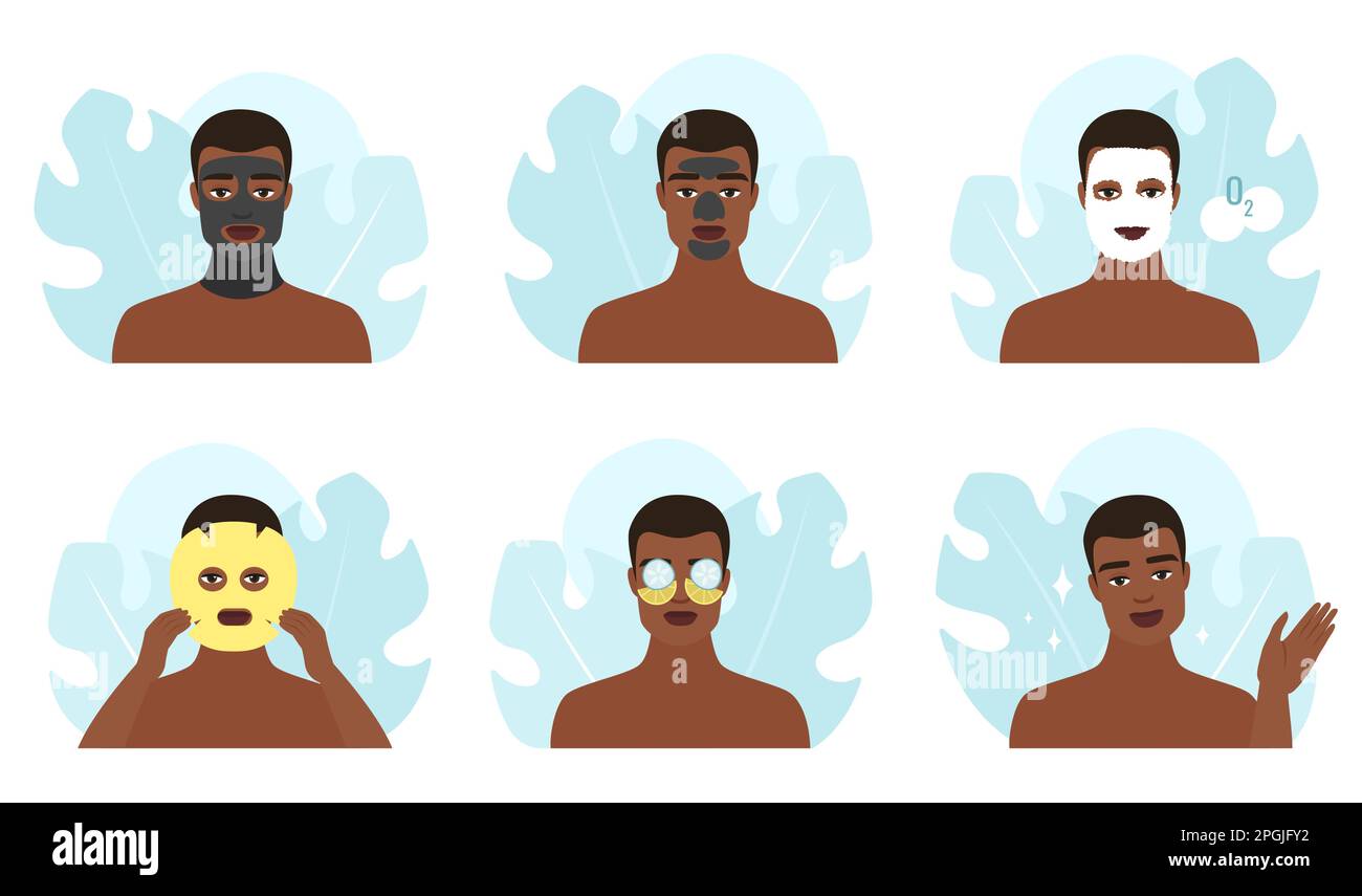 Skincare routine steps of man in bathroom cartoon flat vector ...