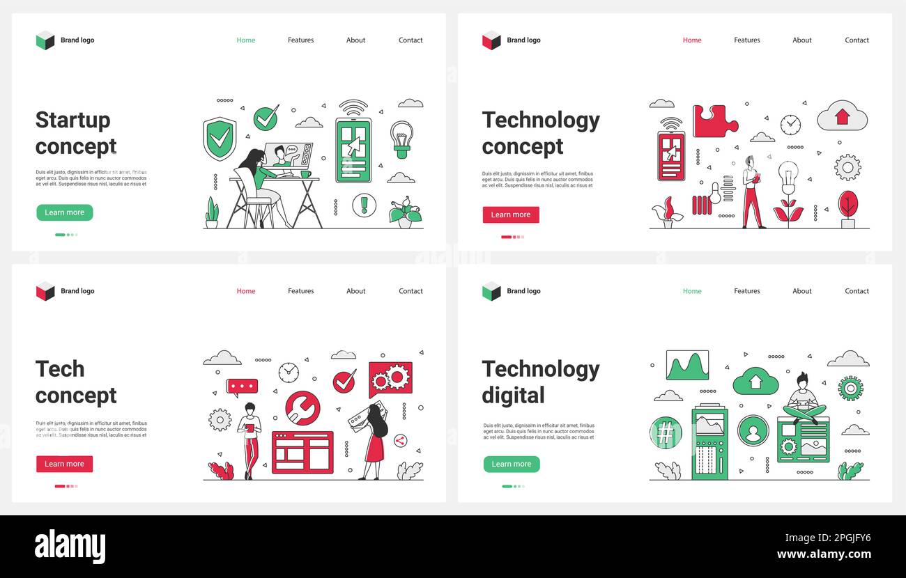 Online startup, digital technology set vector illustration. Cartoon ...