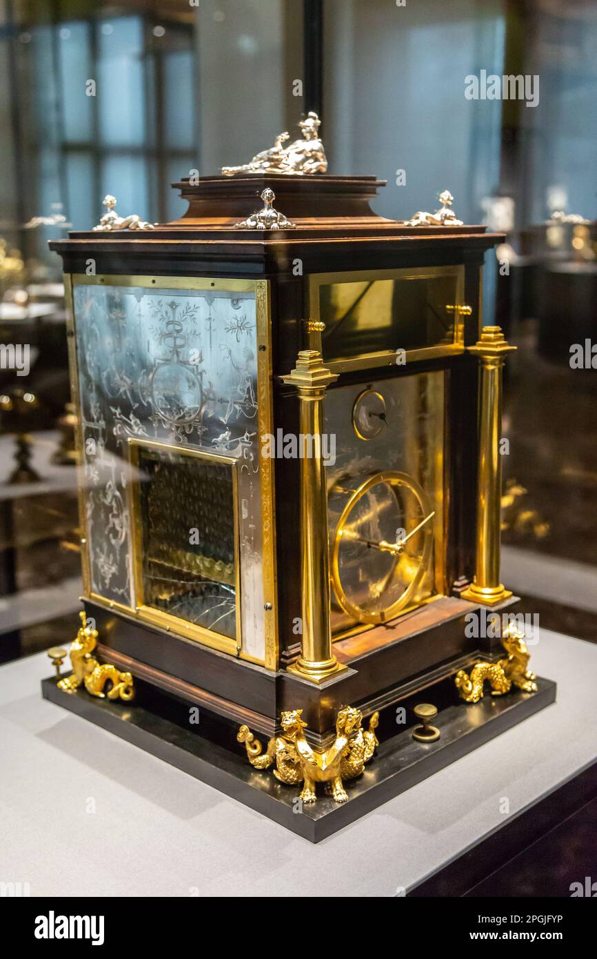 Vienna, Austria close-up clock, collection in Kunsthistorisches Museum ...