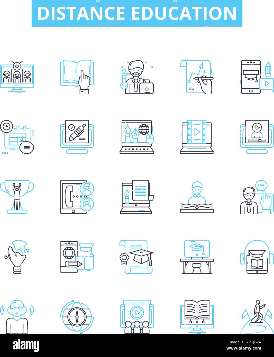 Distance education vector line icons set. Distance learning, eLearning ... Distance education vector line icons set. Distance learning, eLearning ...