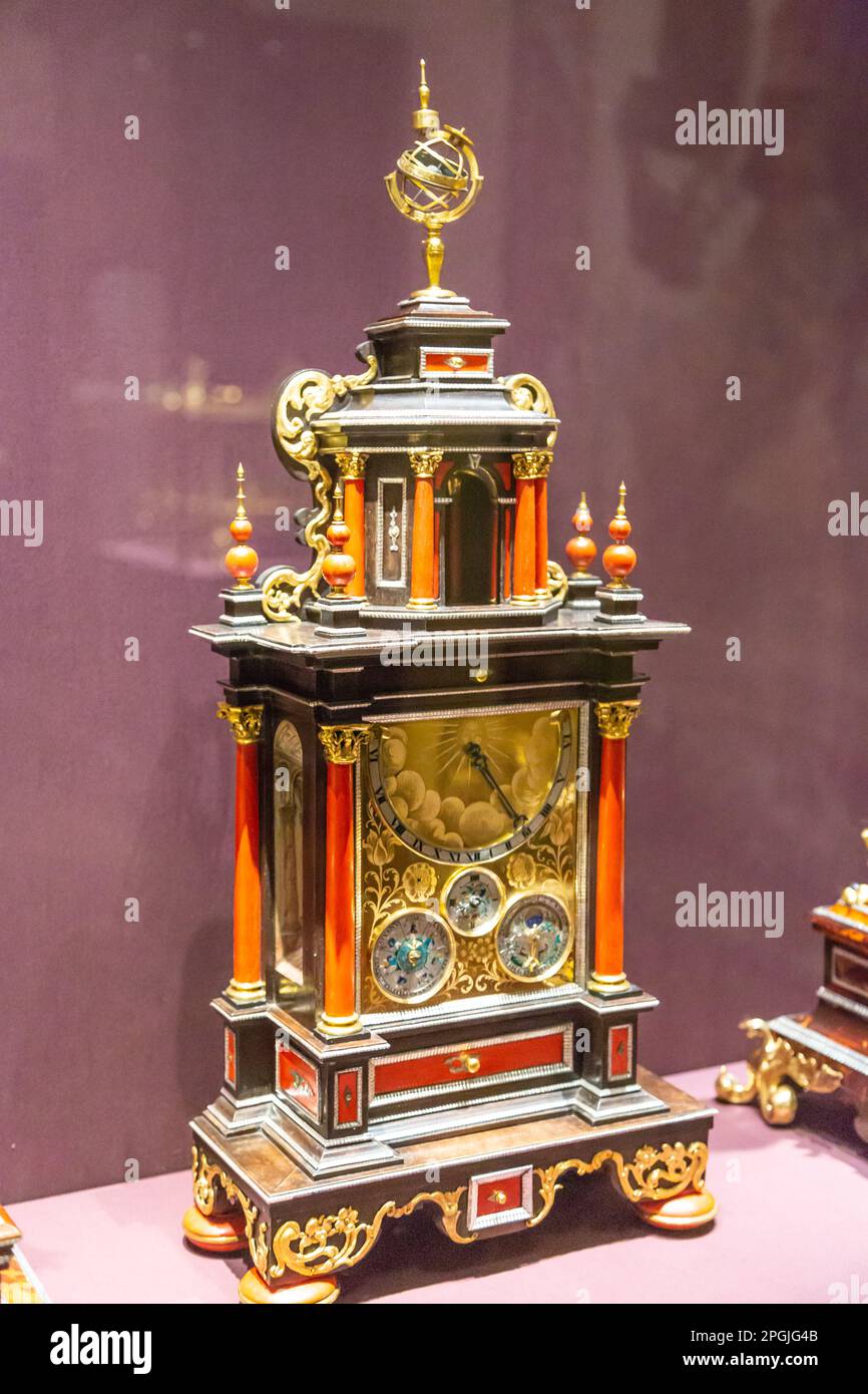 Vienna, Austria close-up clock, collection in Kunsthistorisches Museum ...