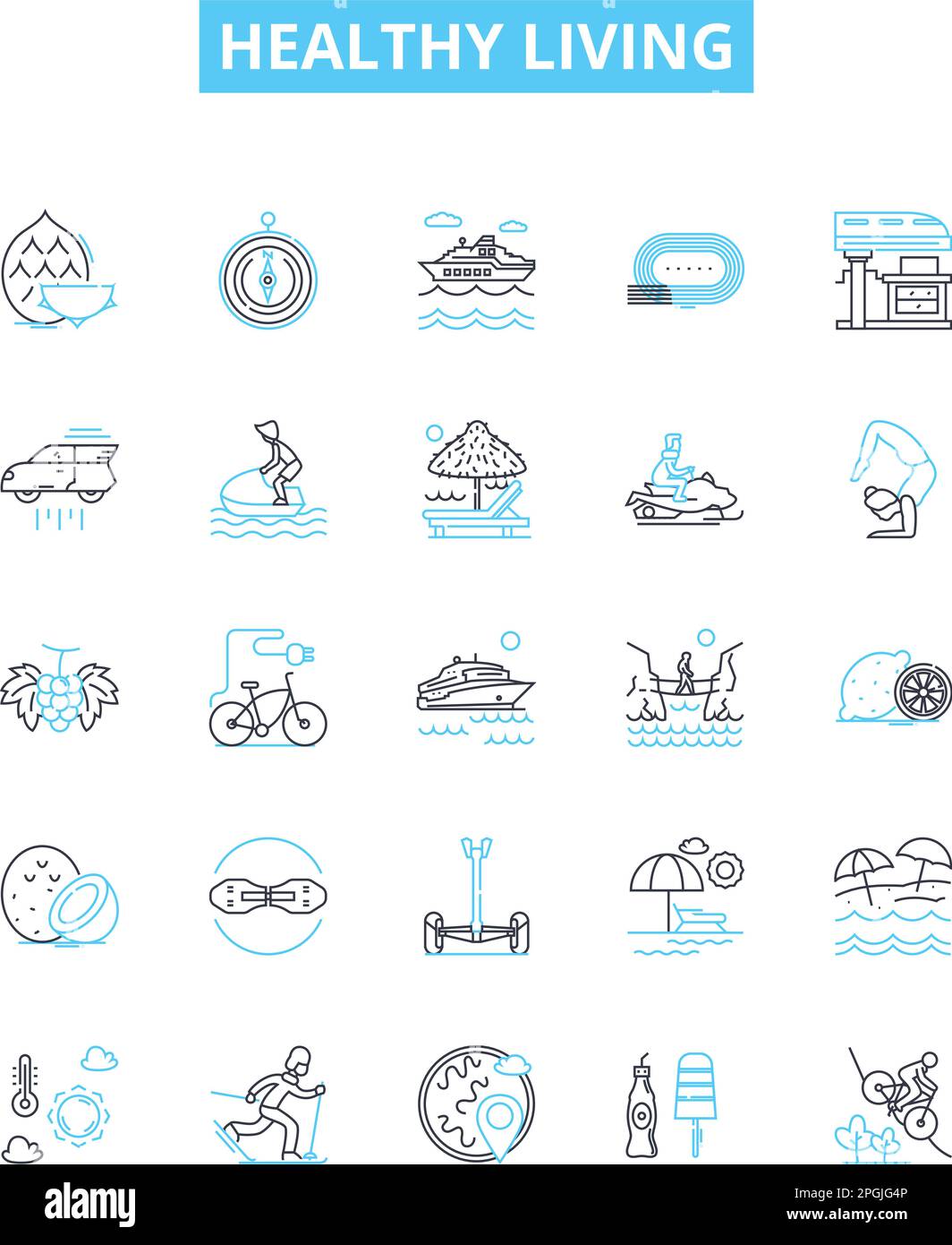 Healthy living vector line icons set. Nutrition, Exercise, Hydration ...