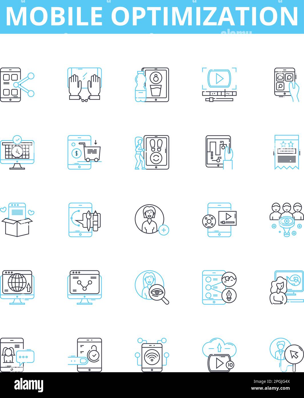 Mobile optimization vector line icons set. Mobile, optimization ... Mobile optimization vector line icons set. Mobile, optimization ...