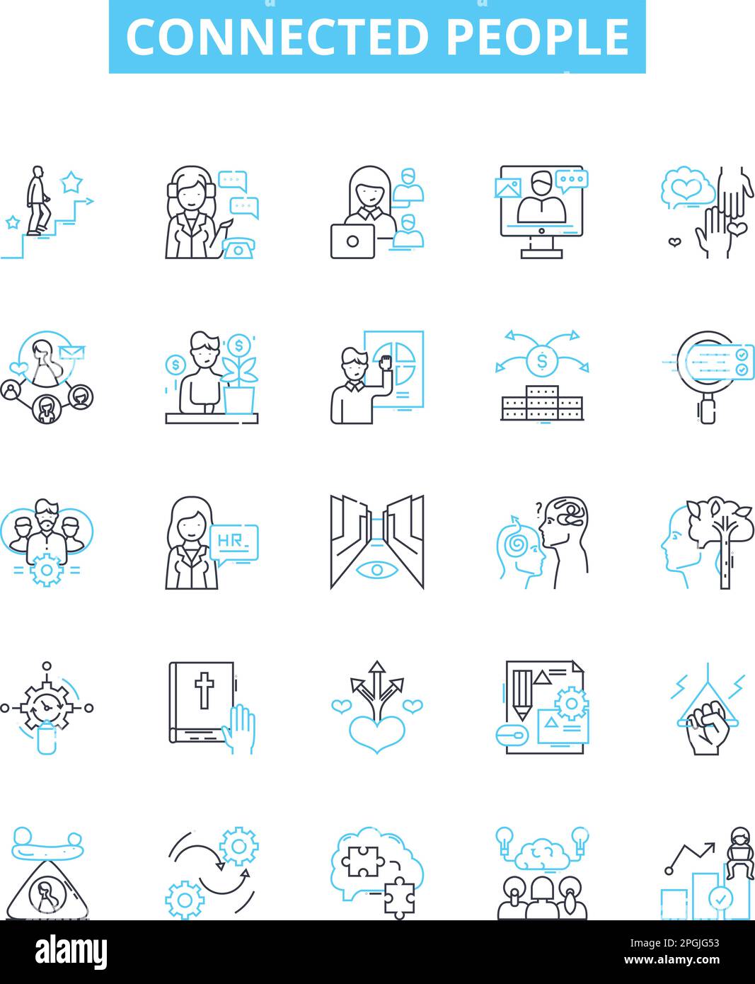 Connected People Vector Line Icons Set Networking Socializing Linked