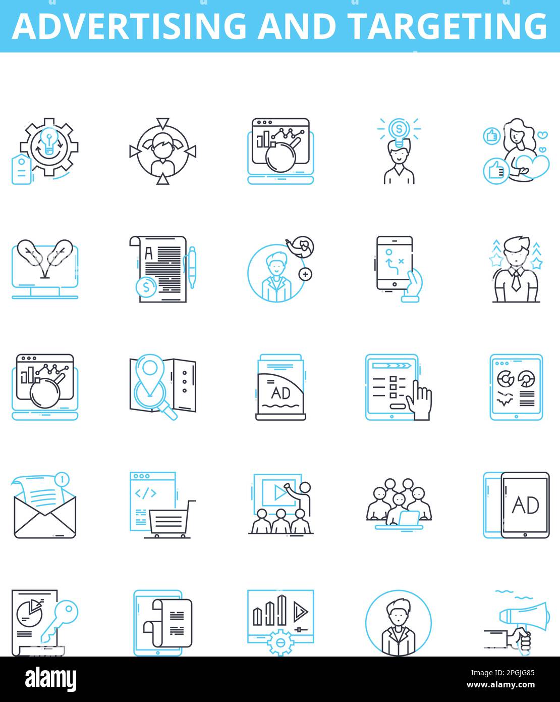 Advertising and targeting vector line icons set. Advertising, Targeting ...