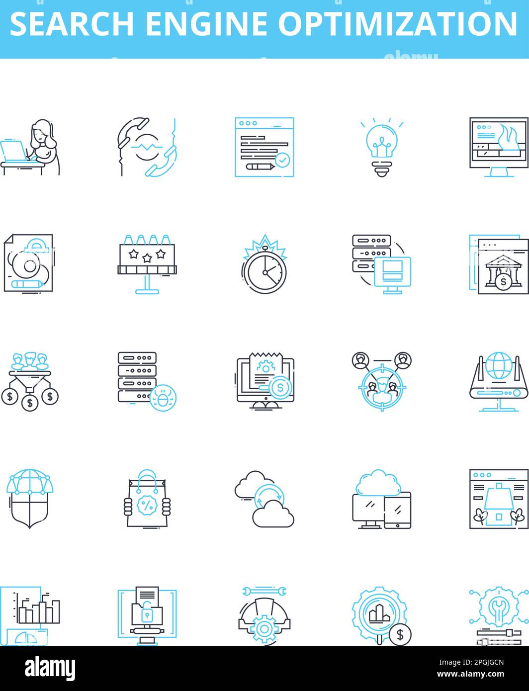 Search Engine Optimization Vector Line Icons Set Seo Optimization