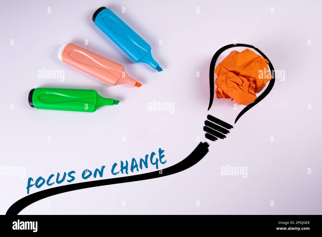 Focus on change. Colored markers on a white background Stock Photo - Alamy