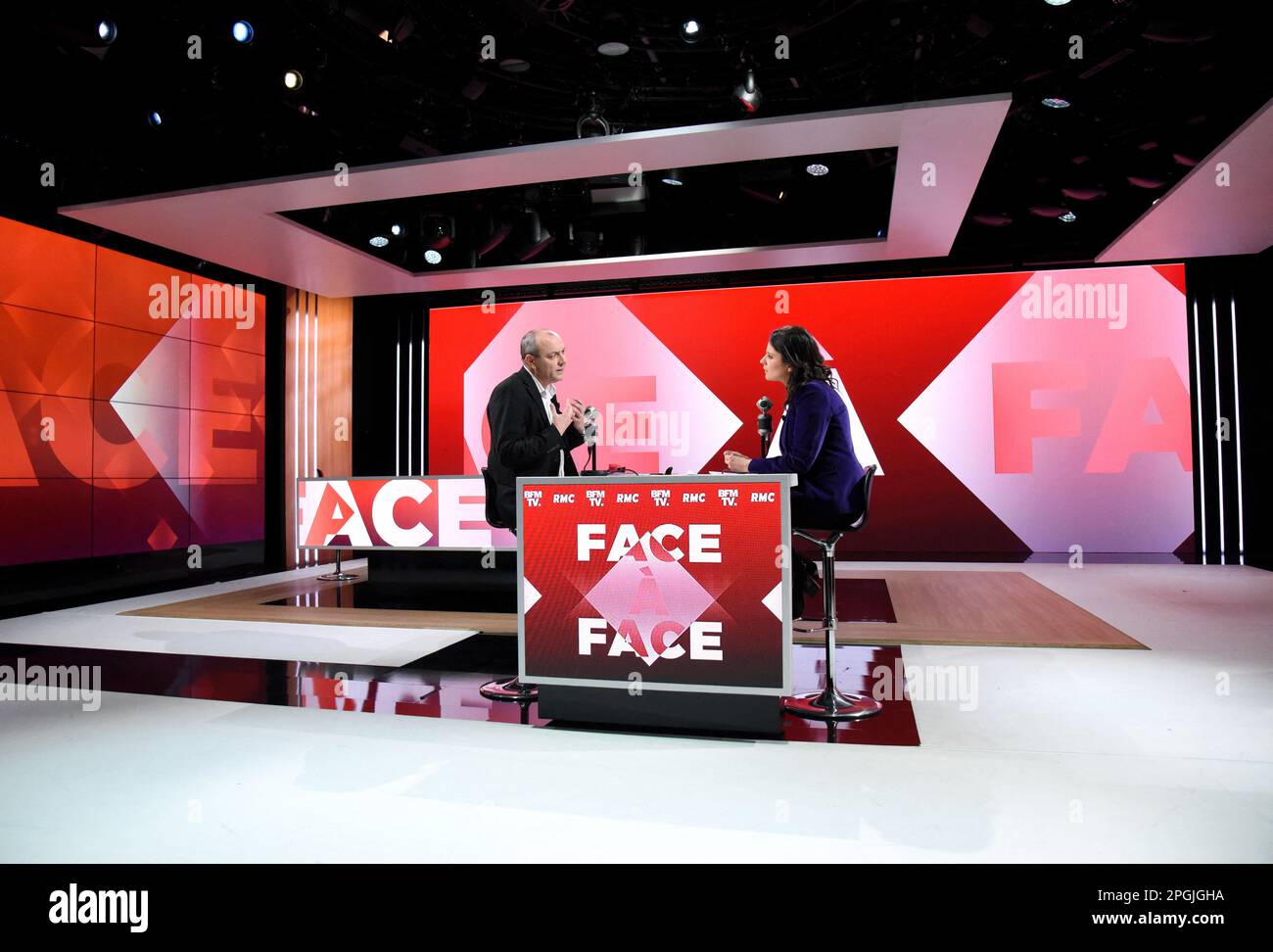 Paris, France. 23rd Mar, 2023. Laurent Berger is interviewed by ...