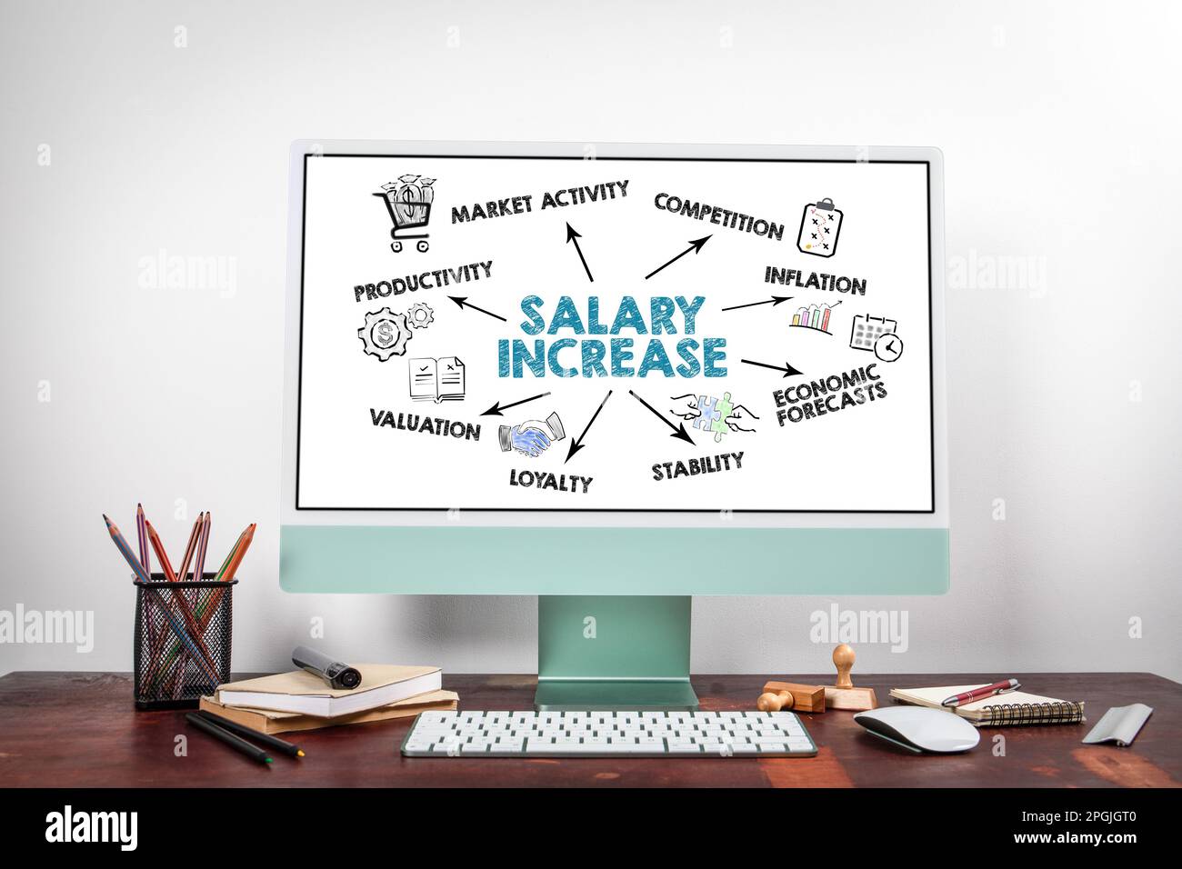 Salary Increase Concept. Illustration with icons, keywords and arrows ...