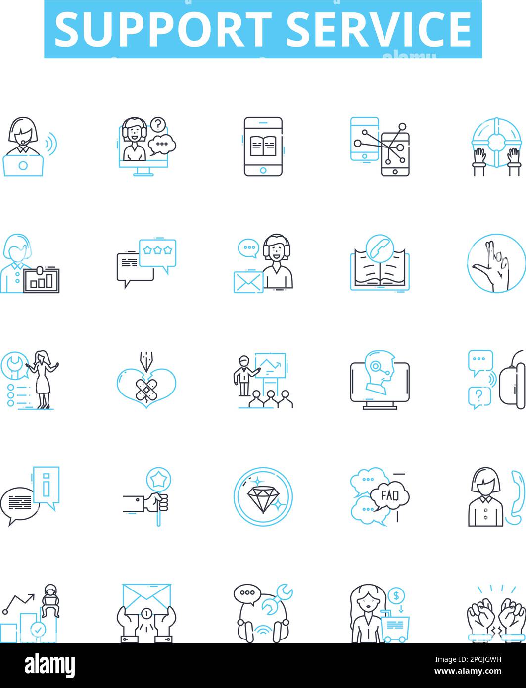 Support Service Vector Line Icons Set Service Support Assistance