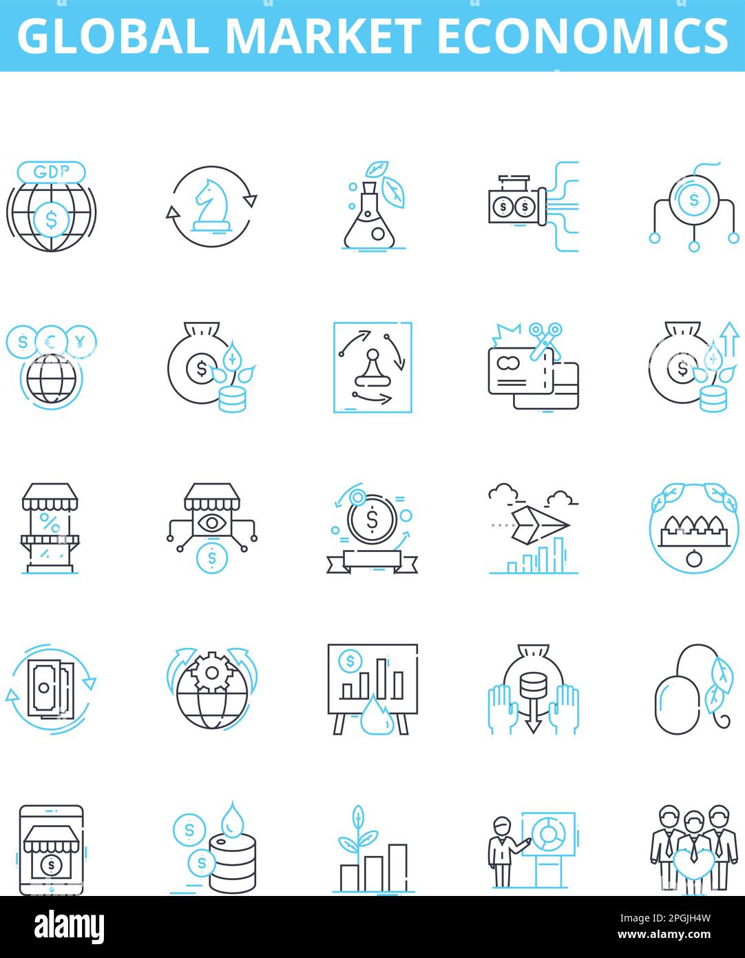 Global Market Economics Vector Line Icons Set Global Market Economics International Trade