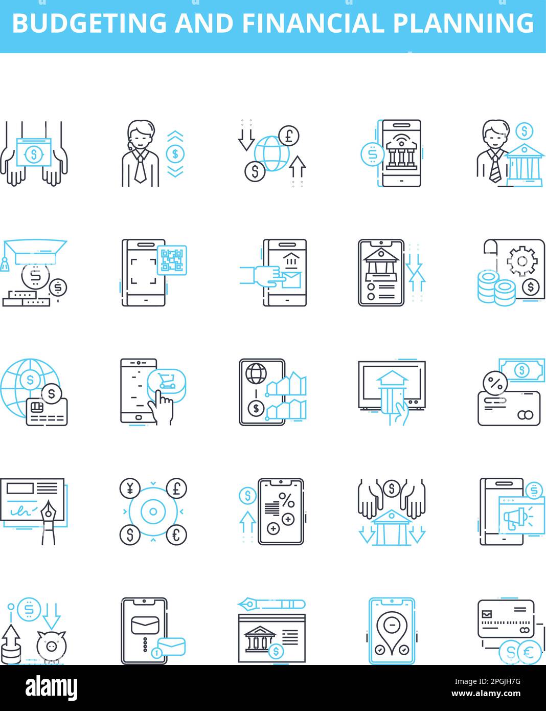 Budgeting and financial planning vector line icons set. Budget, Income, Expenses, Saving ...