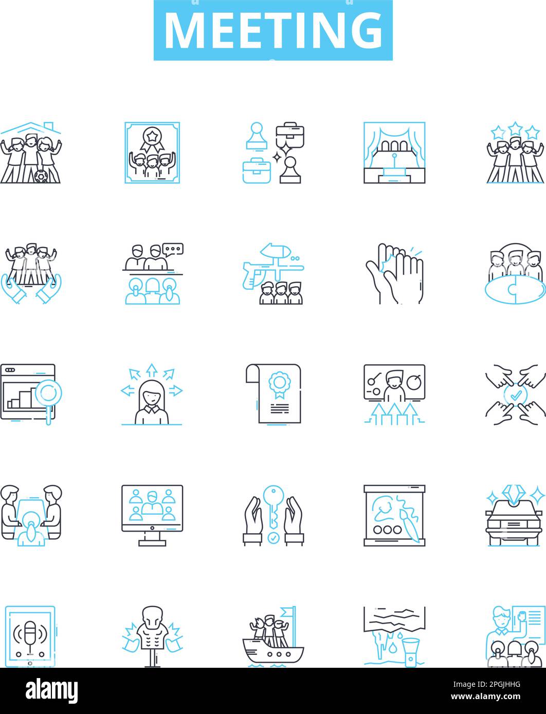 Meeting vector line icons set. Conference, Assembly, Dialogue, Forum ...