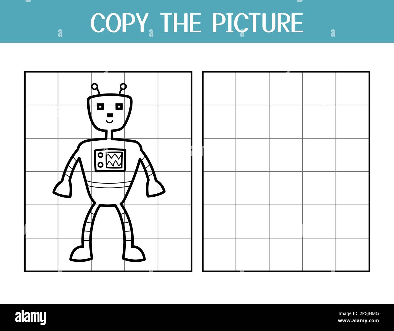 Copy the picture activity page for kids. Draw and color a cute alien ...