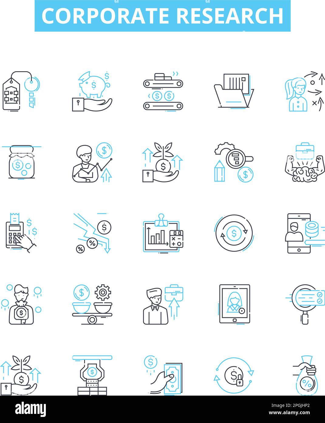 Corporate research vector line icons set. Corporate, research, analysis, business, market ...