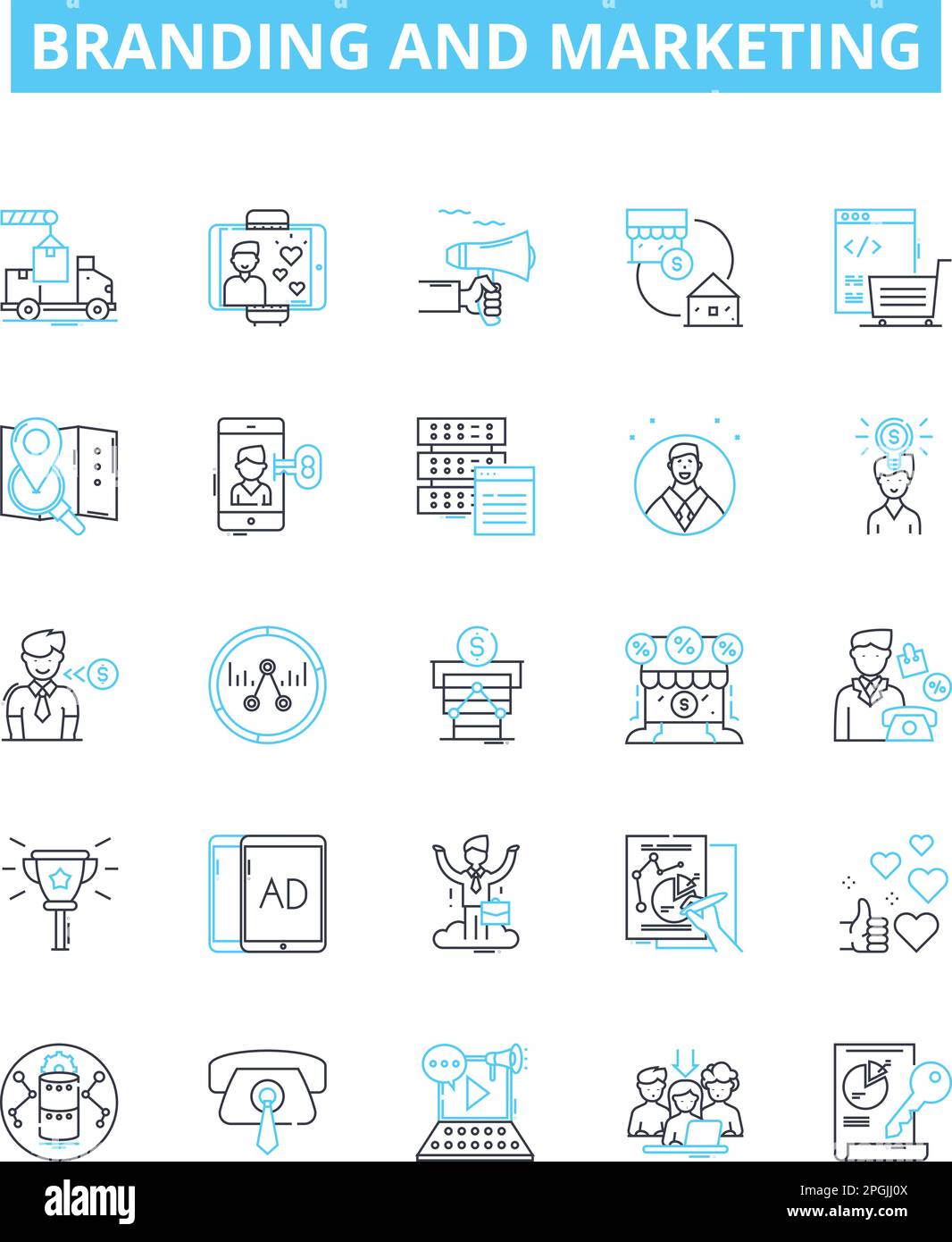 Branding and marketing vector line icons set. Branding, marketing ...