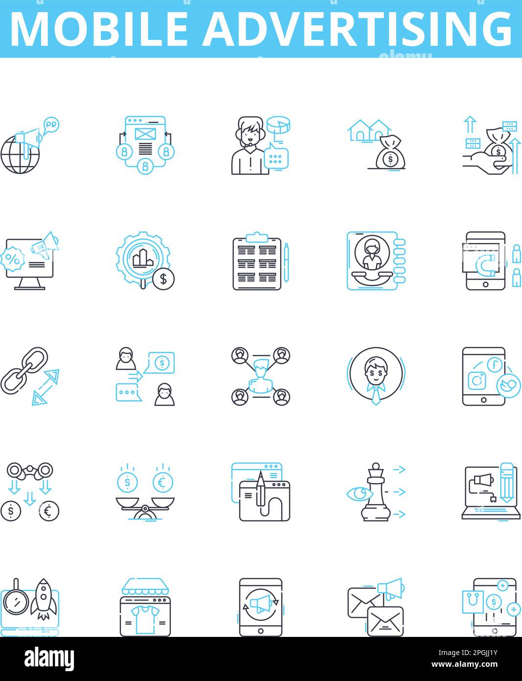 Mobile advertising vector line icons set. Mobile, Advertising, App, Ads ...
