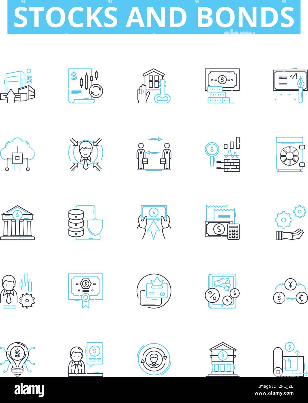 Stocks and bonds vector line icons set. Stocks, Bonds, Equities, Fixed ...