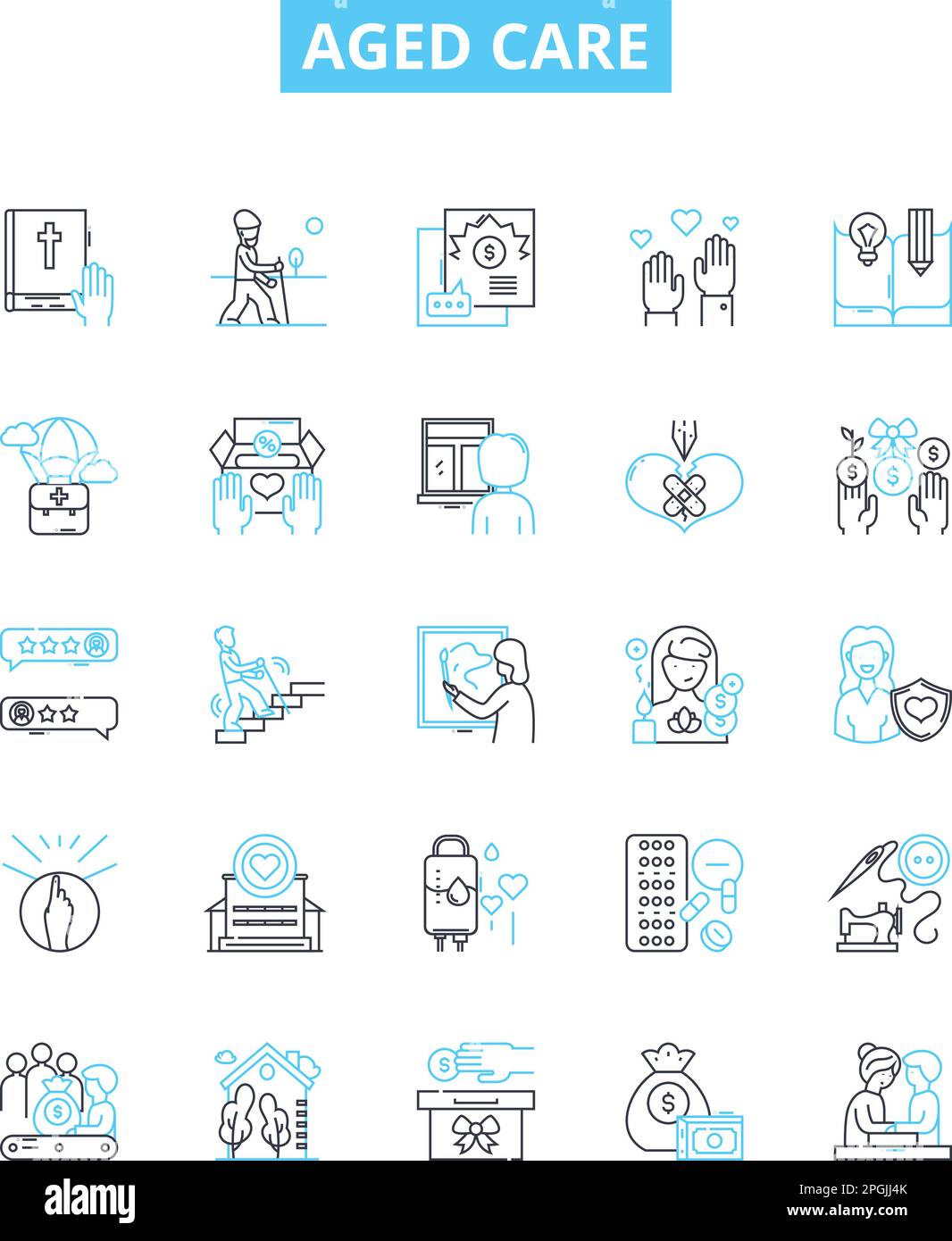 Aged care vector line icons set. Aging, Care, Elderly, Assisted, Supportive, Nursing, Retirement ...