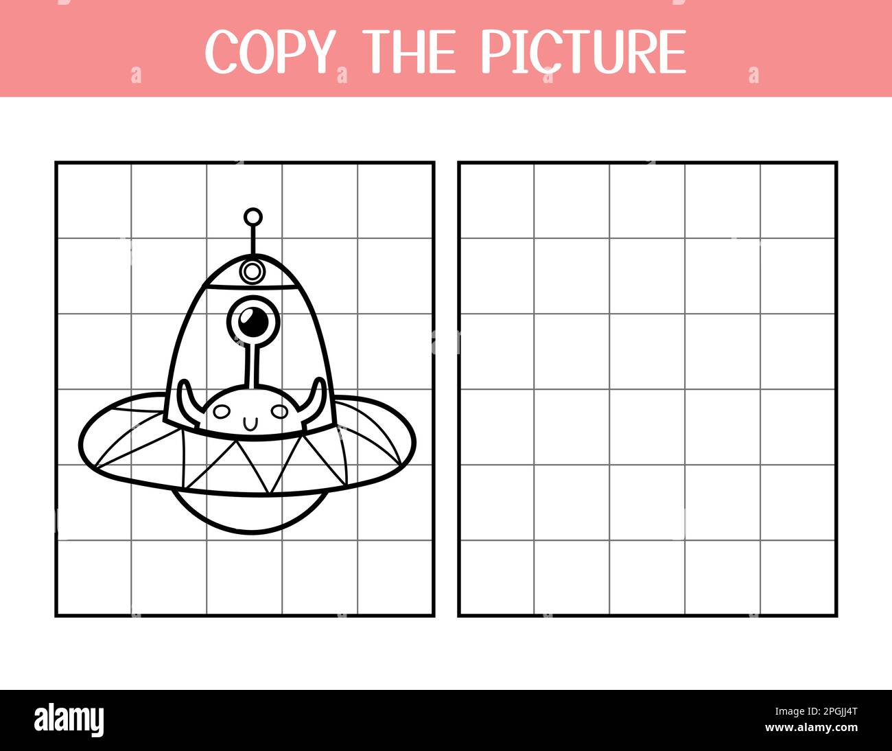 Copy the picture activity page for kids. Draw and color a cute alien in ...