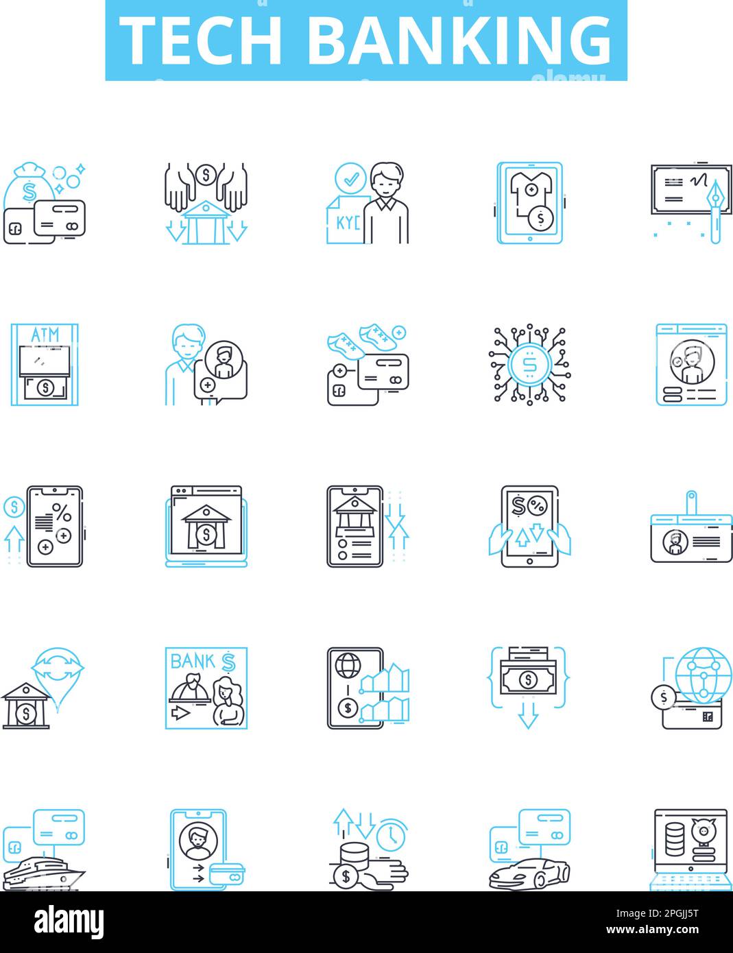 Tech Banking Vector Line Icons Set Tech Banking Online Mobile Security Fraud Digital