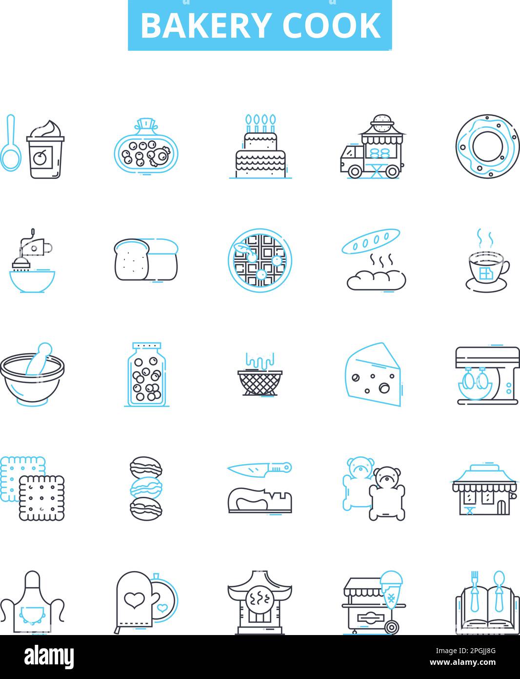 Bakery cook vector line icons set. Baker, Cook, Bread, Cake, Pastry, Dough, Flour illustration ...