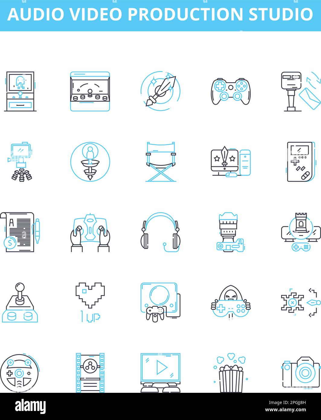 Audio video production studio vector line icons set. Recording, Mixing ... Audio video production studio vector line icons set. Recording, Mixing ...