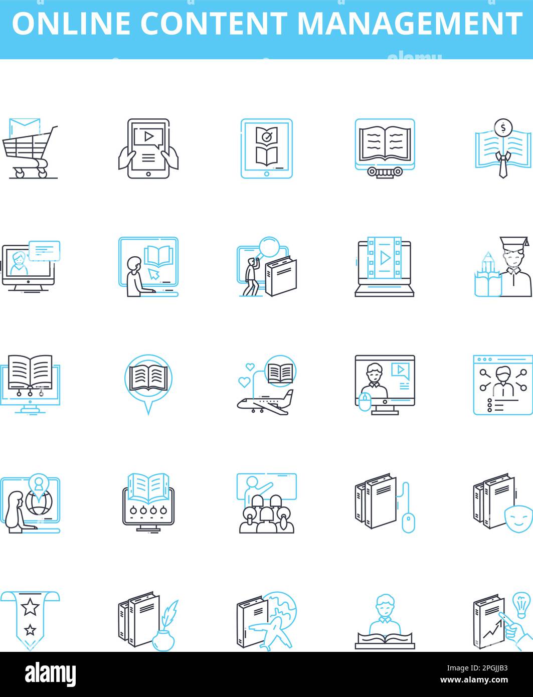 Online Content Management Vector Line Icons Set Content Management