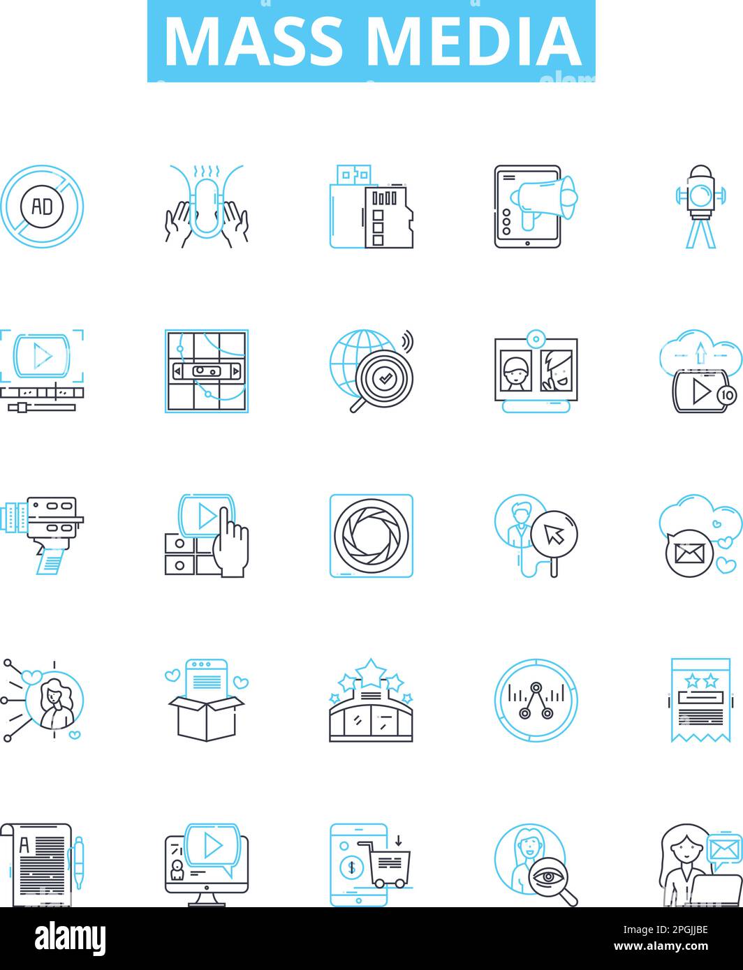 Mass media vector line icons set. Broadcasting, Newspapers, Magazine ...