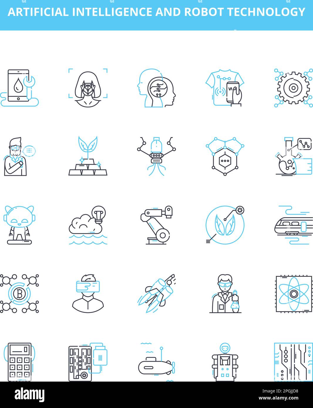 Artificial intelligence and robot technology vector line icons set. AI ... Artificial intelligence and robot technology vector line icons set. AI ...
