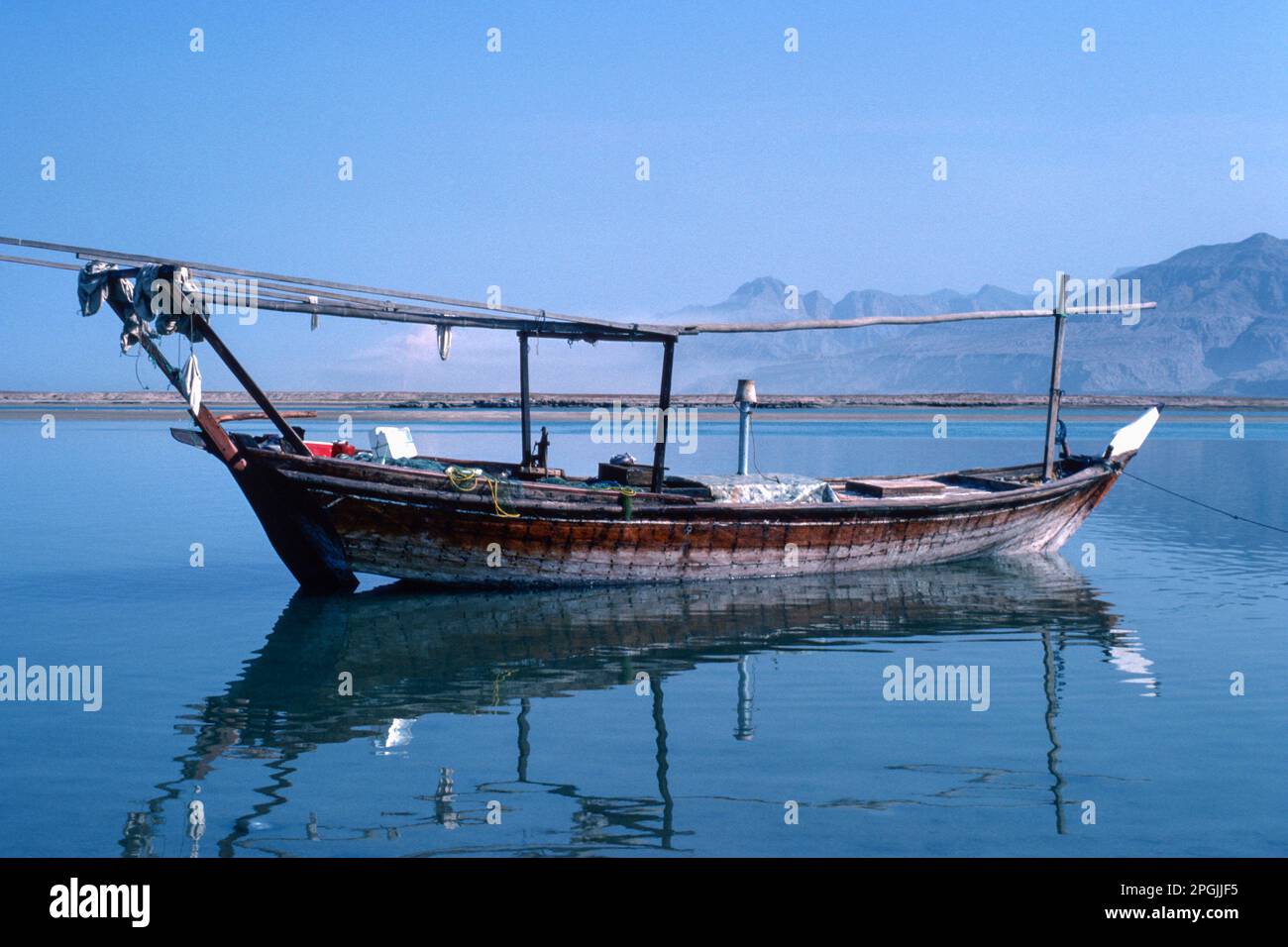 Al Rams UAE 1976 – dhow moored off coastal village of Al Rams in the ...