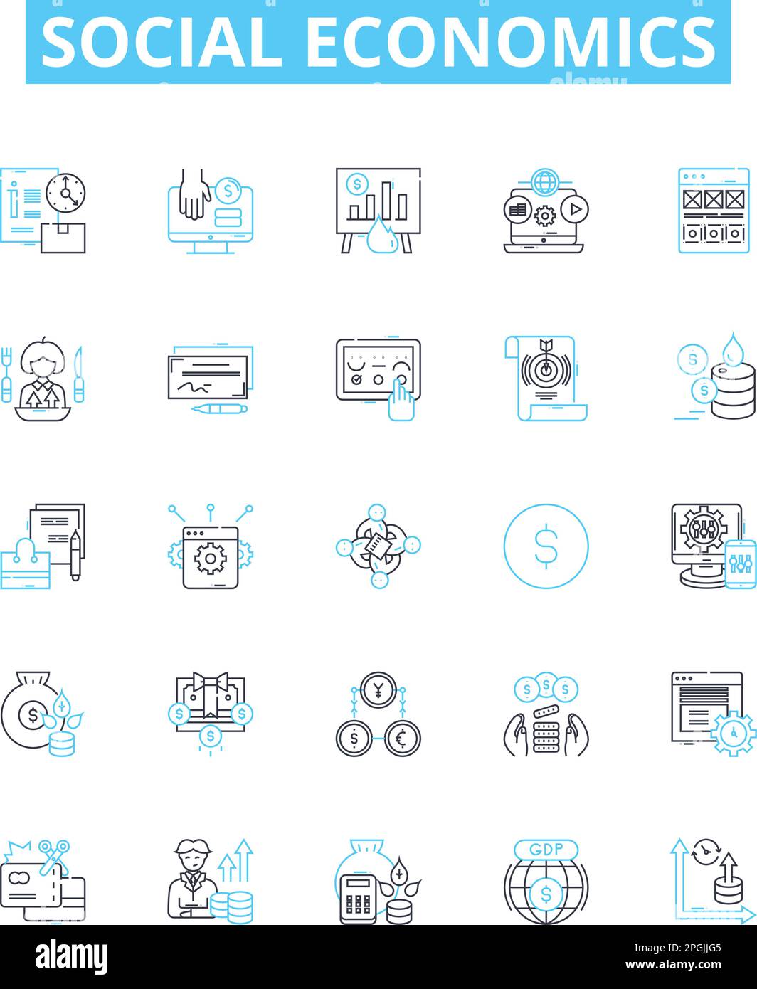 Social Economics vector line icons set. Socioeconomics, inequality ...
