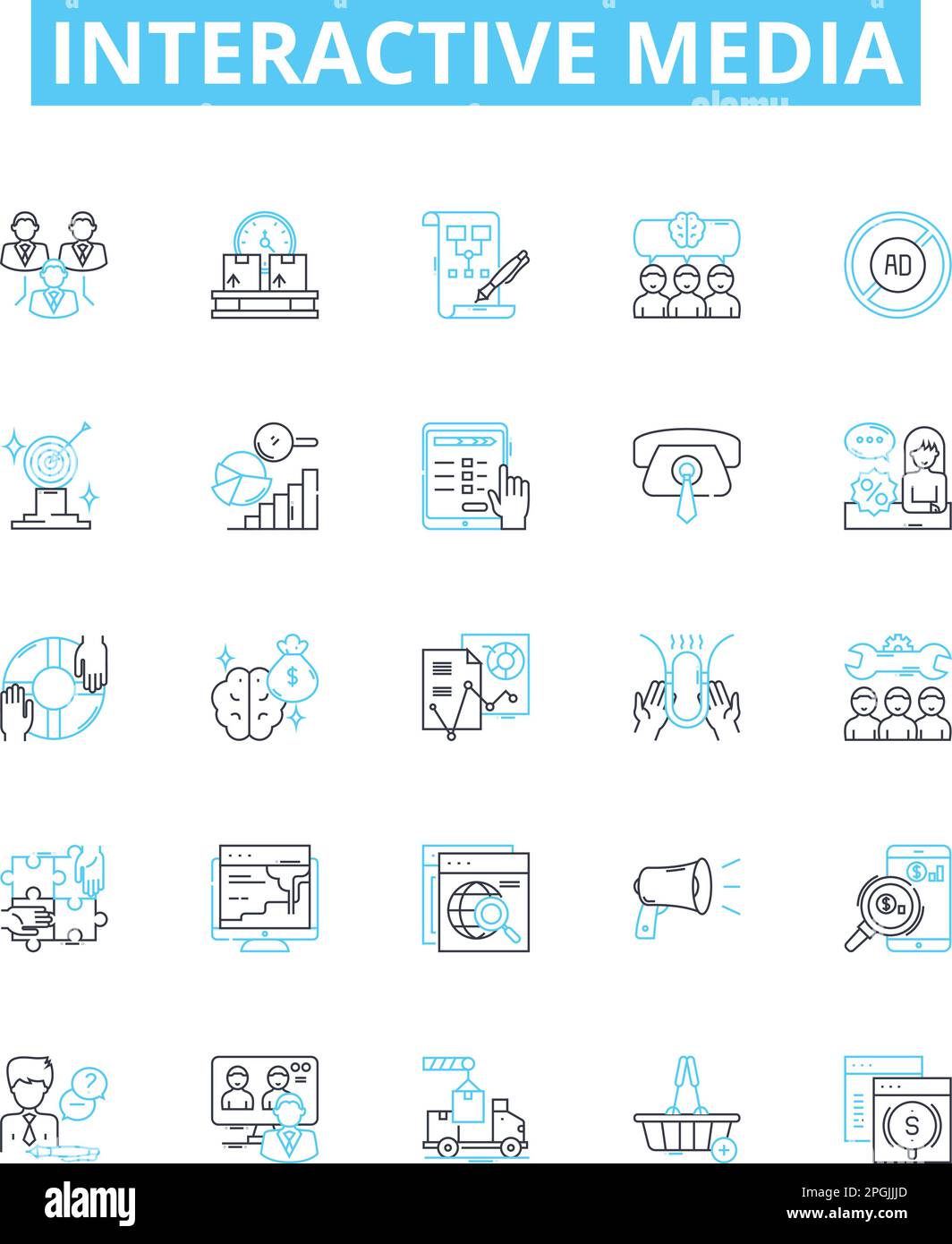 Interactive media vector line icons set. Interactive, Media, Online ...