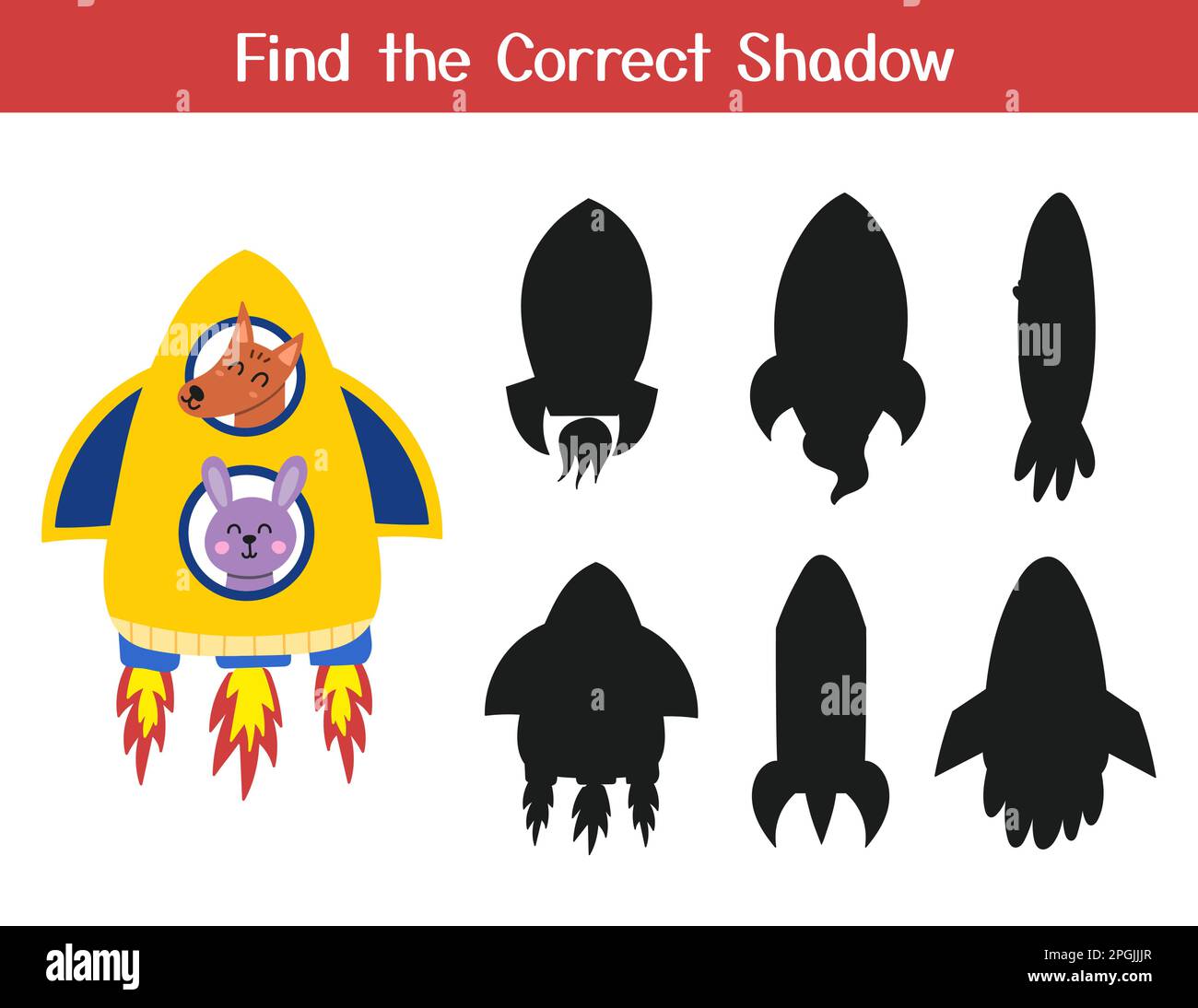 Find the correct shadow matching game with cute dog and rabbit in a ...